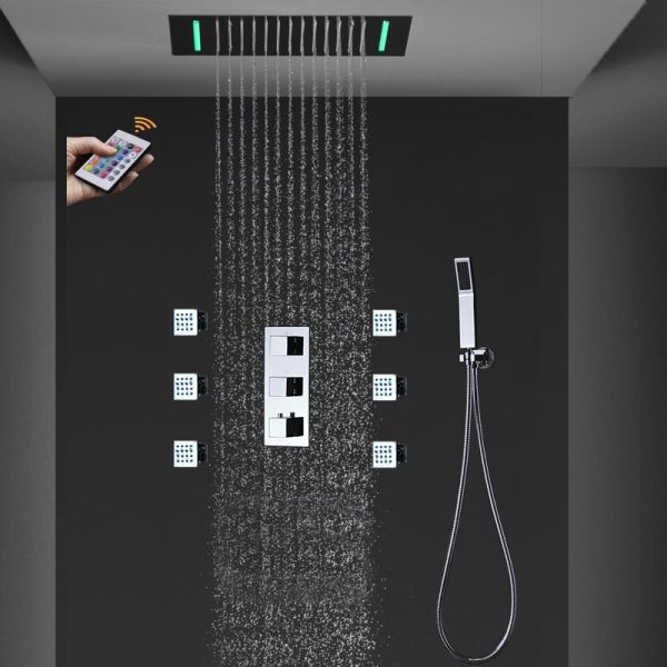 Multicolor LED Rainfall Shower Set Ceiling Mount Thermostatic Shower ...